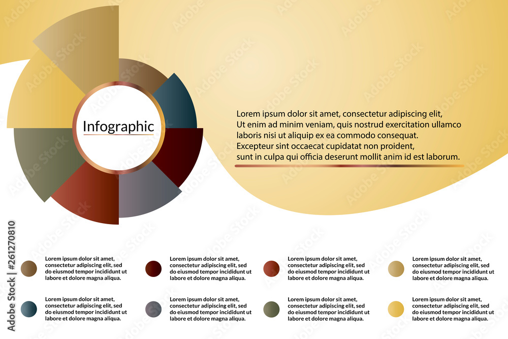 Gold metal Infographic diagram data visualization template with 8 ...