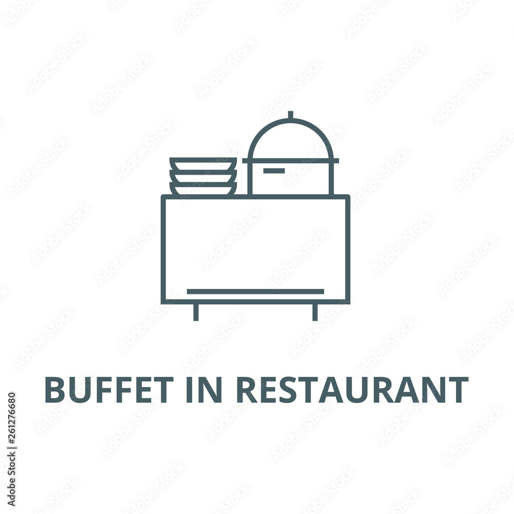 Buffet in restaurant line icon, vector. Buffet in restaurant outline ...