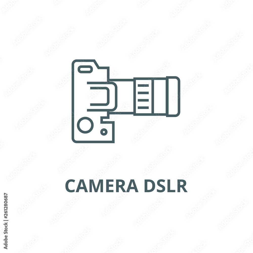 Camera dslr, top view line icon, vector. Camera dslr, top view outline ...