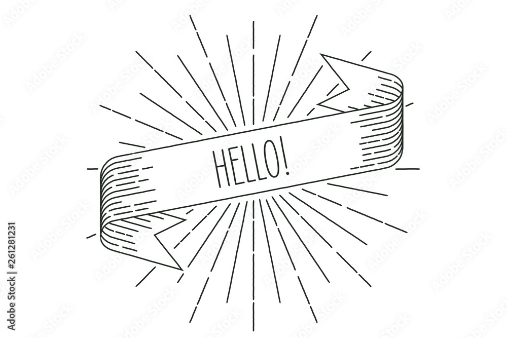 Hello banner. Ribbon banner greeting card in vintage look with word ...
