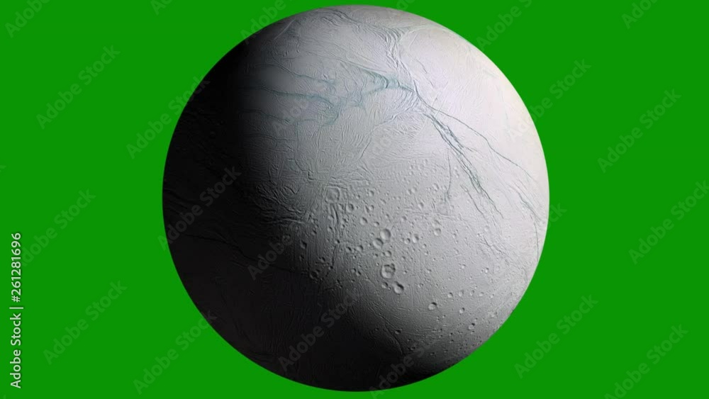 Loopable W/Alpha: Hi-res 3D image of Enceladus, moon of Saturn, gently ...