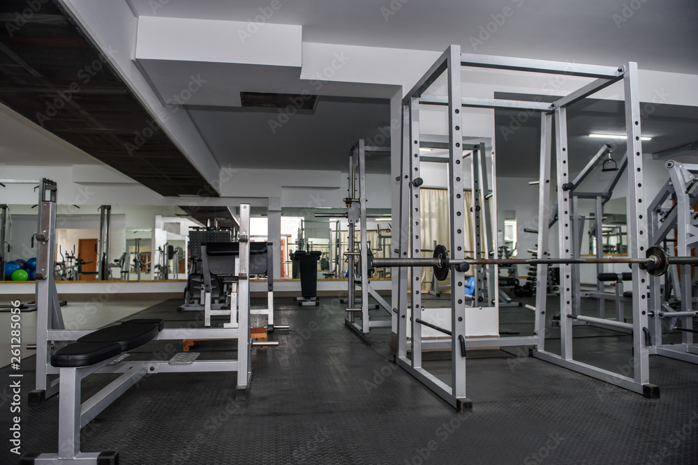 Modern and empty gym interior with equipment Stock Photo | Adobe Stock