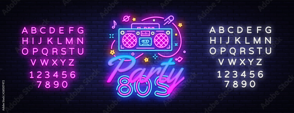 80s Party Neon Sign Vector. Back to the 80s neon design template ...
