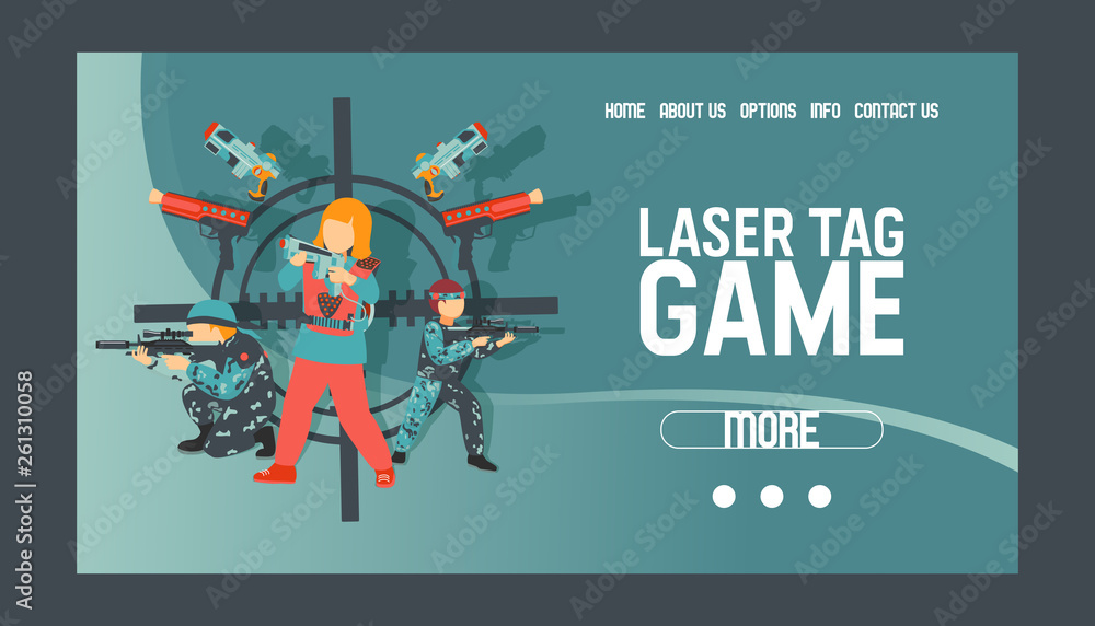 Laser tag game set of banners vector illustration. Gun, optical sight ...