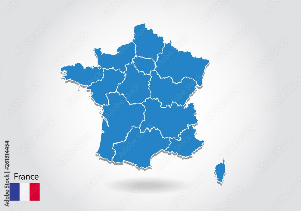 Vetor de france map design with 3D style. Blue france map and National ...