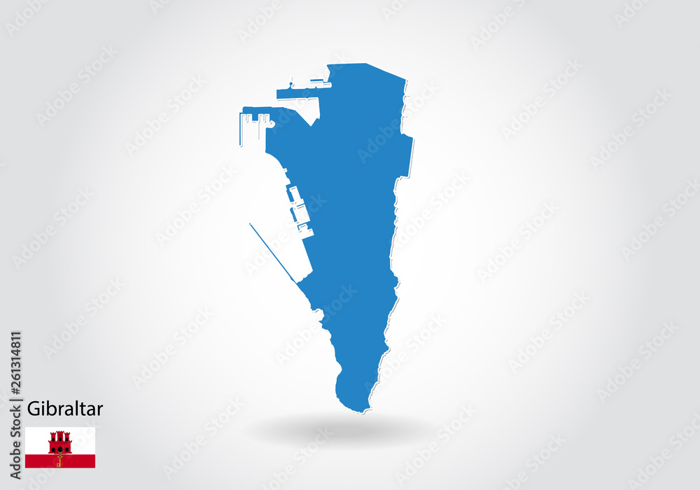 gibraltar map design with 3D style. Blue gibraltar map and National ...