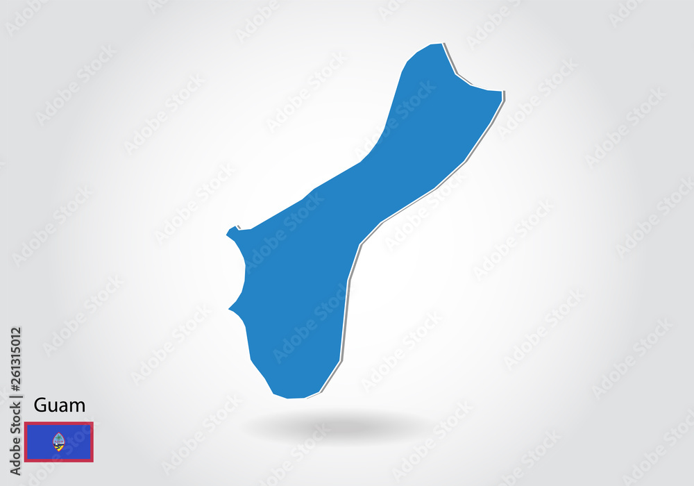 guam map design with 3D style. Blue guam map and National flag. Simple ...