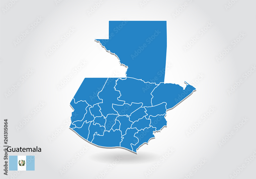 guatemala map design with 3D style. Blue guatemala map and National ...