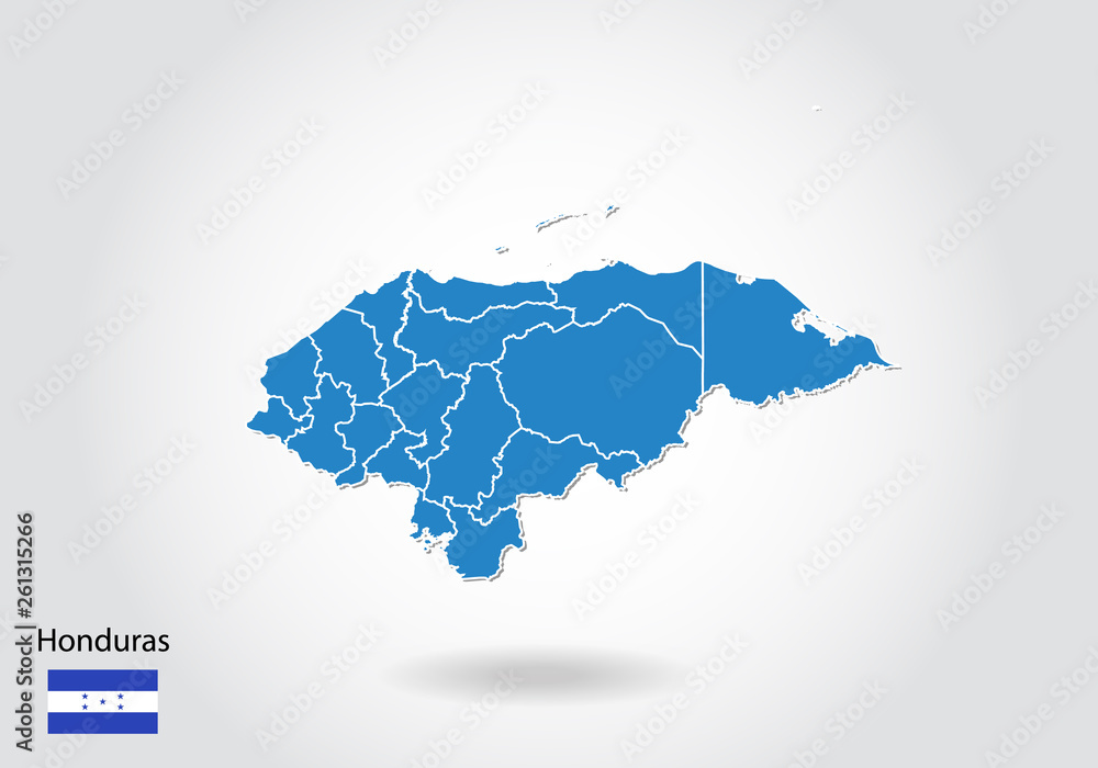 honduras map design with 3D style. Blue honduras map and National flag ...