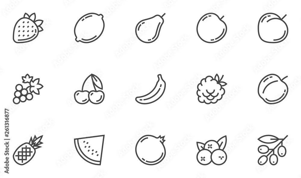 Fruits Vector Line Icons Set. Vegetarianism, Healthy Food, Cooking ...