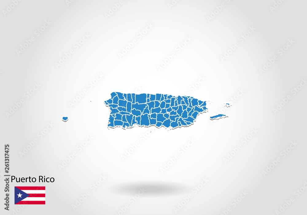Puerto Rico map design with 3D style. Blue Puerto Rico map and National ...