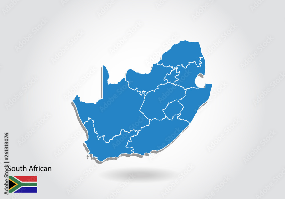 south african map design with 3D style. Blue south african map and ...