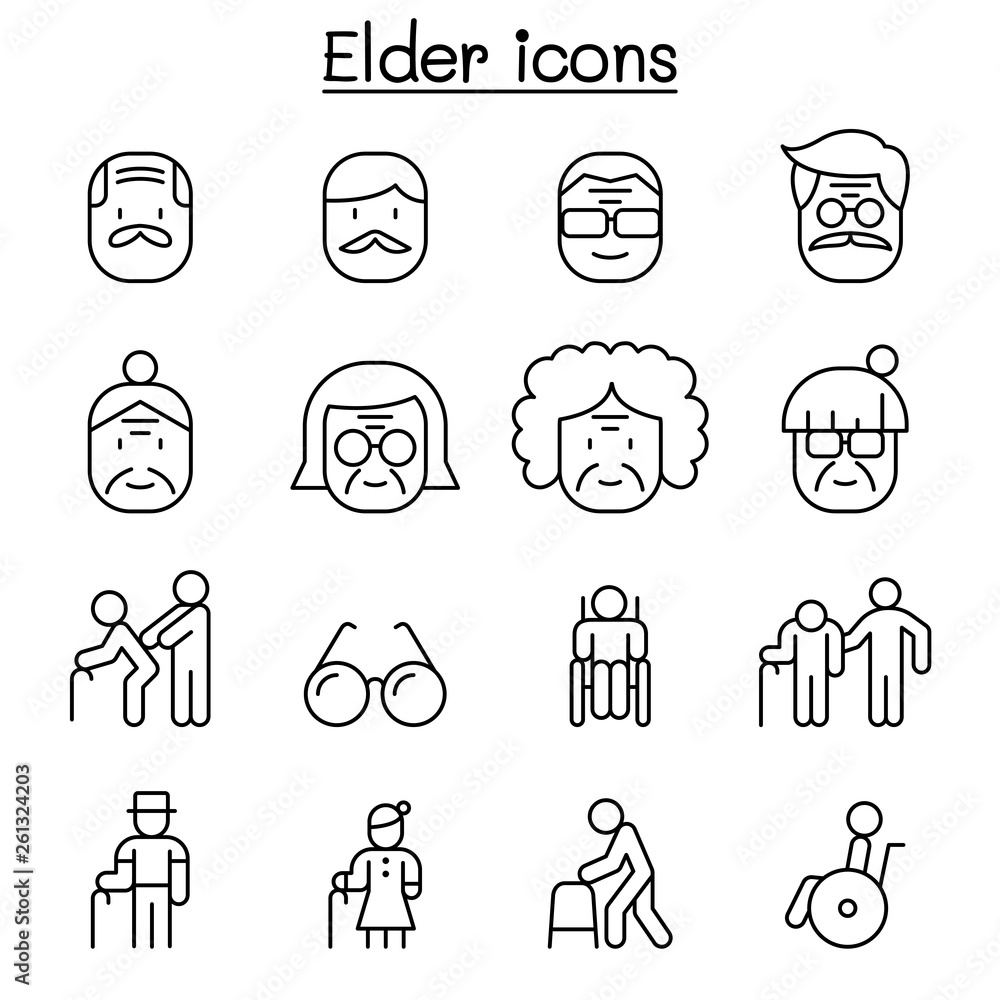 Elder icon set in thin line style Stock Vector | Adobe Stock