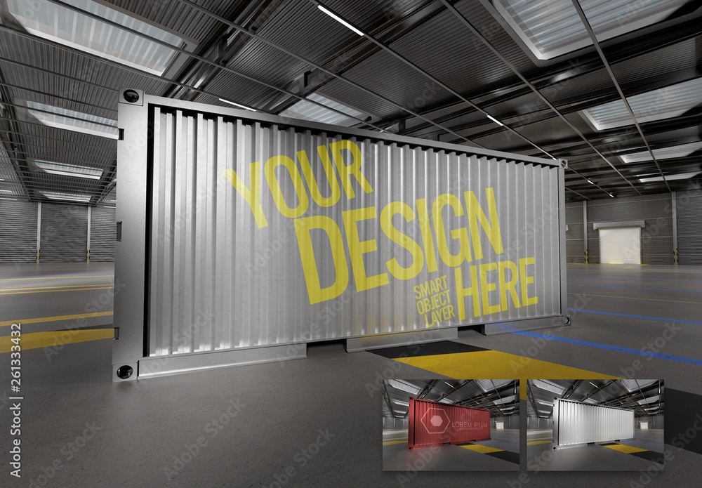 Shipping Container in a Warehouse Mockup Stock Template | Adobe Stock