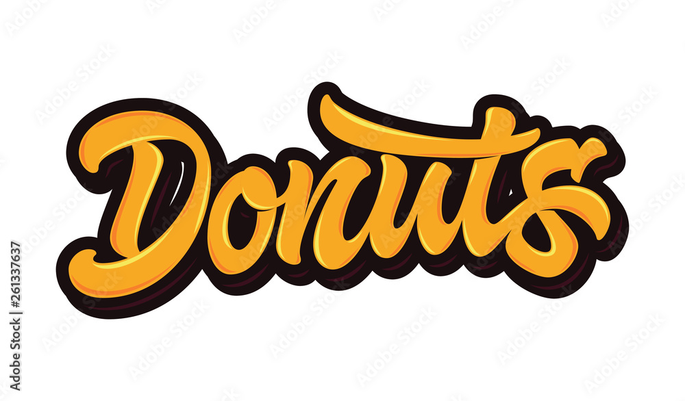 Donuts. Vector lettering in bright orange color with glare and outline ...