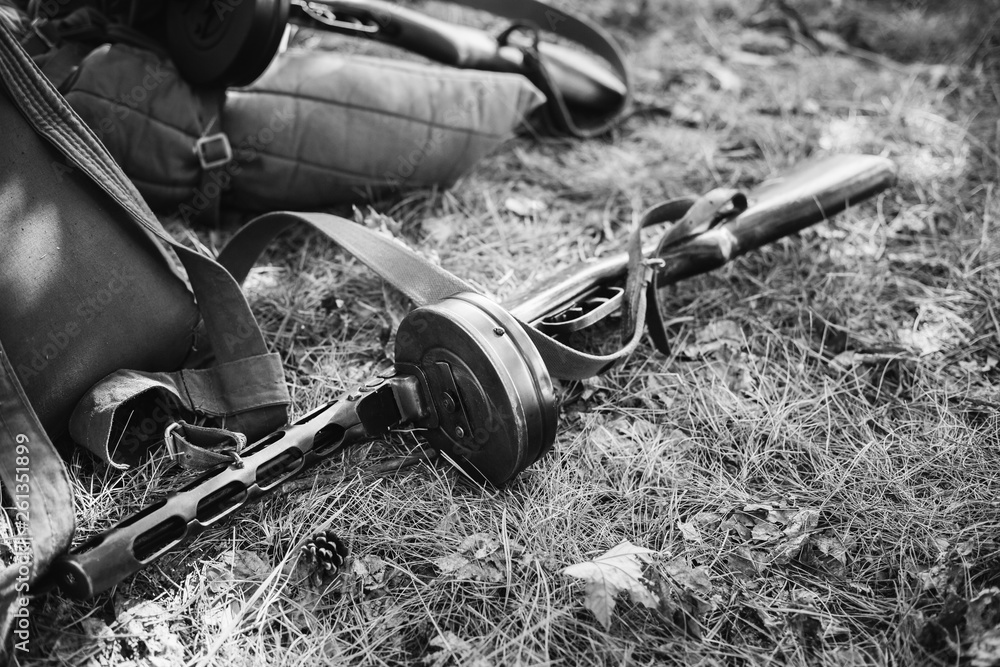 World War II Soviet Red Army Weapon. Submachine Gun PPSh On Ground ...