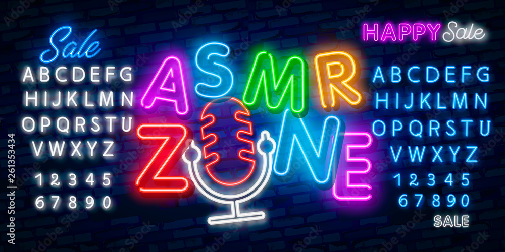 ASMR Neon Vector Text. Autonomous sensory meridian response neon sign ...