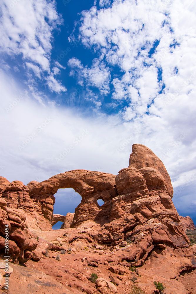 Windows Arches through Turret Arch at Arches National Park Stock Photo ...