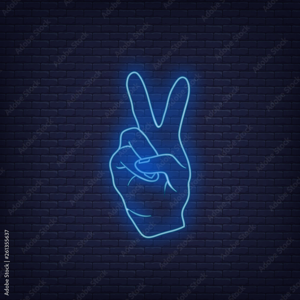 Neon fingers hand signals mean peace. Vector illustration Stock Vector ...