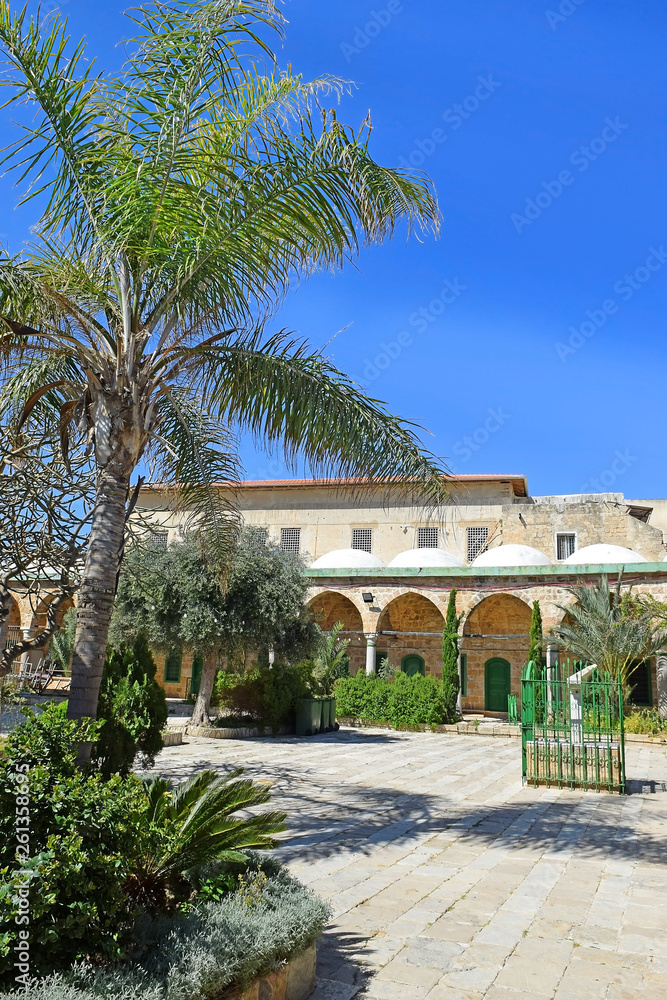 courtyard in the Jezzar Pasha Mosque, also known as the White Mosque in ...