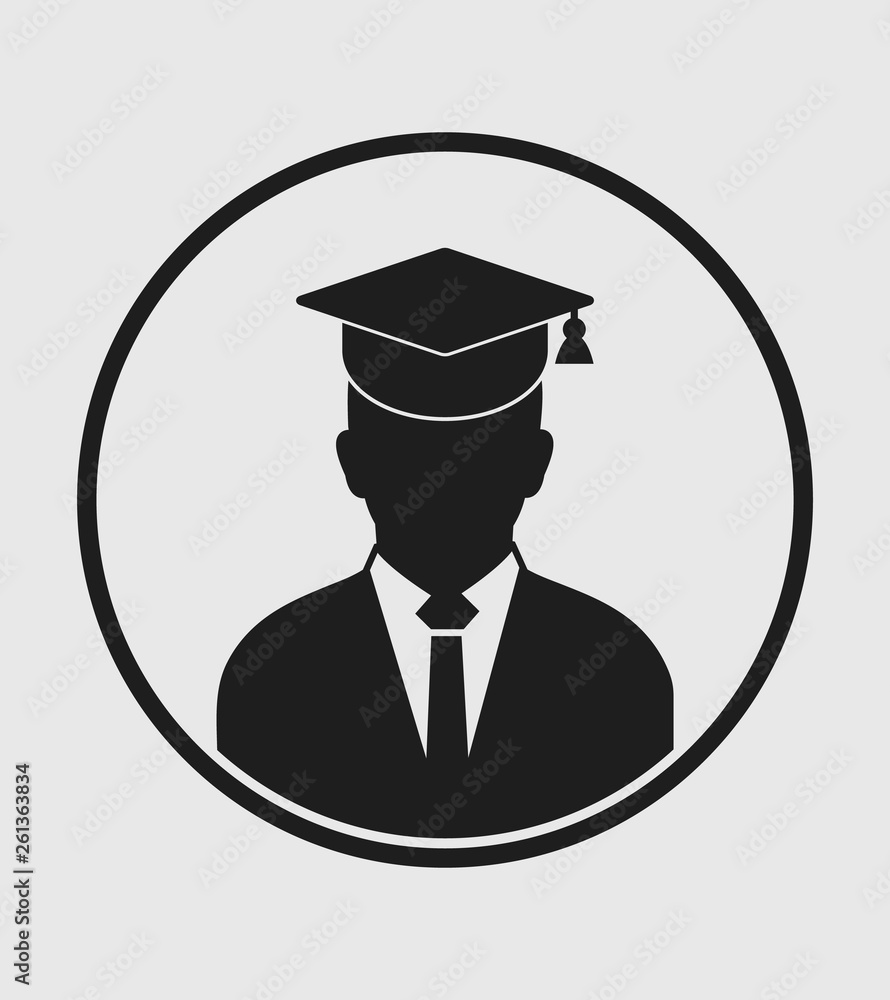 Male graduate student profile icon with gown and cap. Flat style vector ...