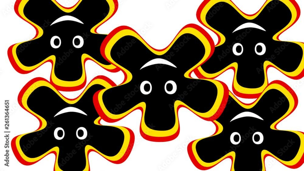 Laughing smiling rotating physiognomy, five spinning faces in dynamics ...