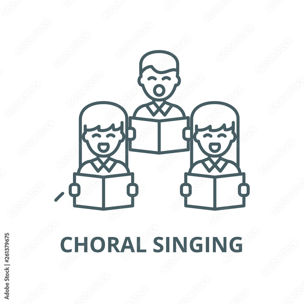 Choral singing line icon, vector. Choral singing outline sign, concept ...