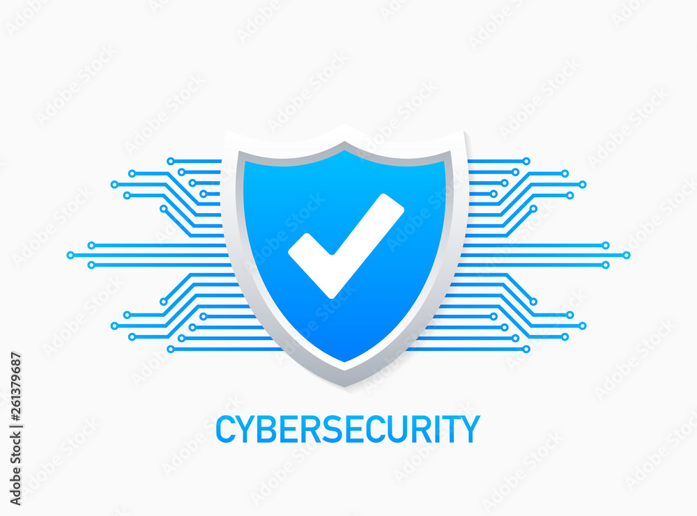 Vetor de Cyber security vector logo with shield and check mark ...