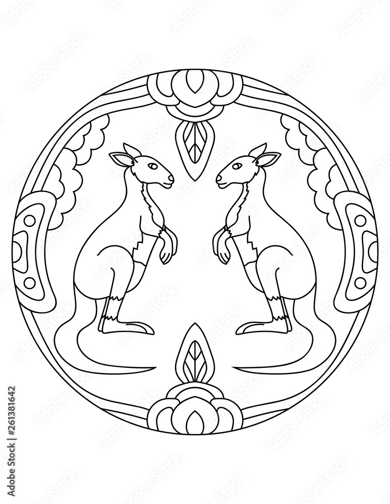 Kangaroo pattern. Illustration of Kangaroo. Mandala with an animal ...