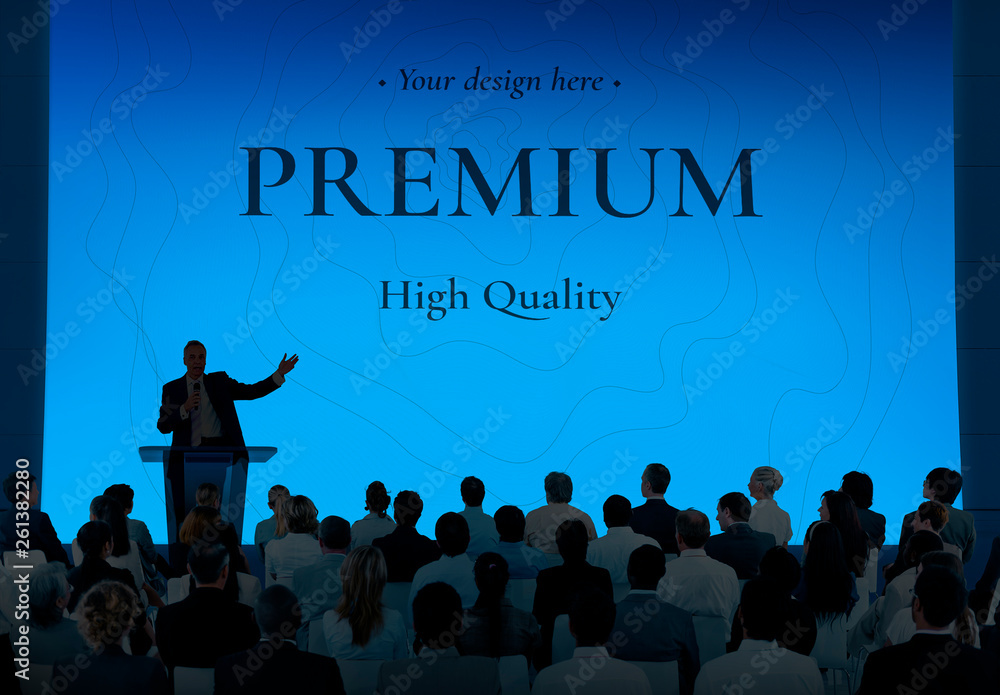 Large Presentation Screen in Meeting Mockup Stock Template | Adobe Stock