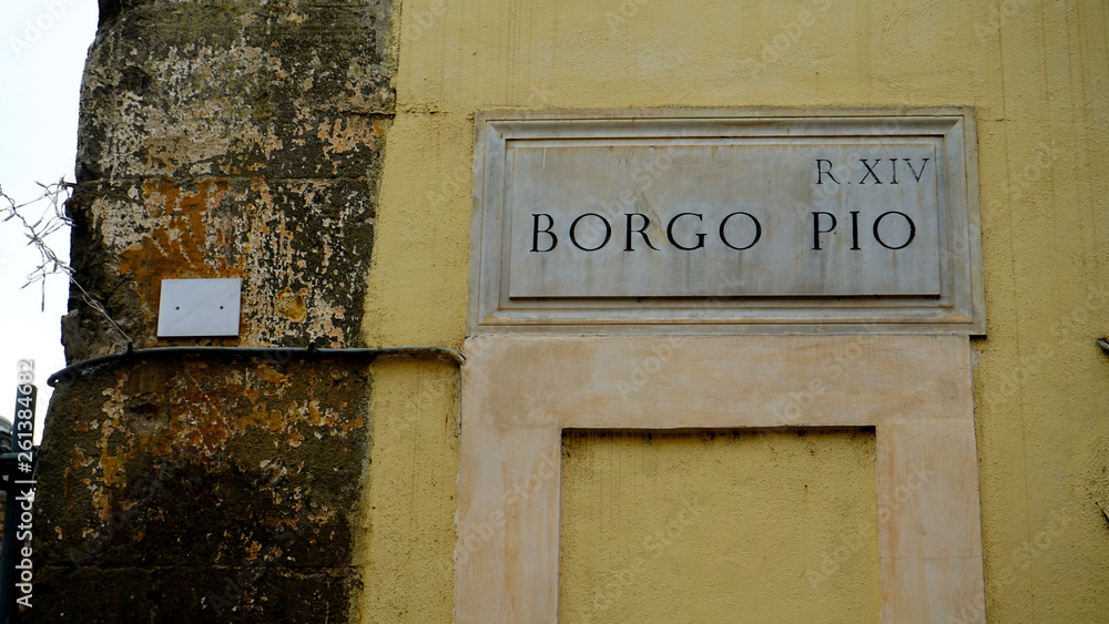 Borgo Pio marble street sign, located a few steps from St. Peter's ...