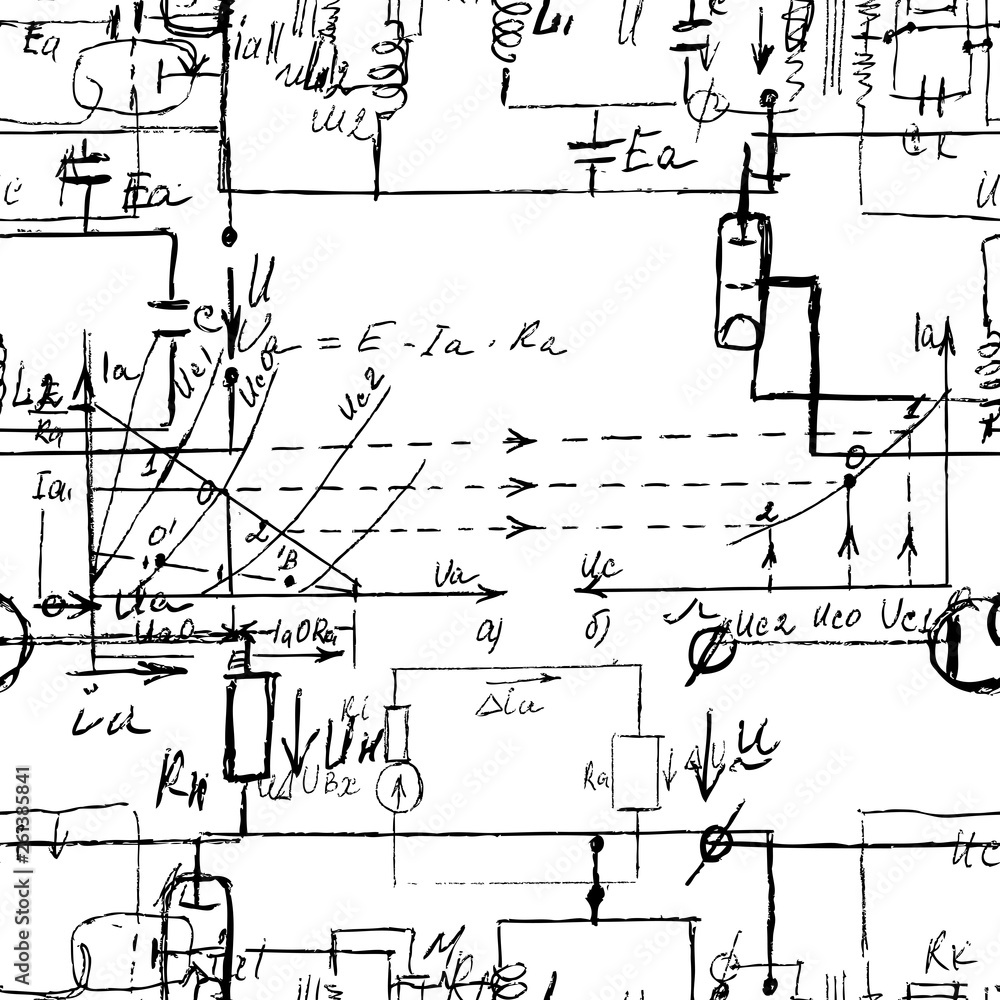Scientific seamless texture with handwritten formulas and electronic ...