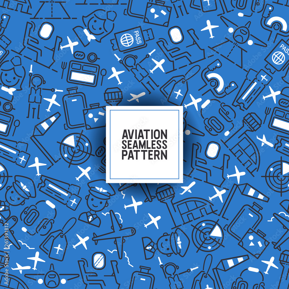 Aviation vector seamless pattern flight crew air-hostess pilot people ...