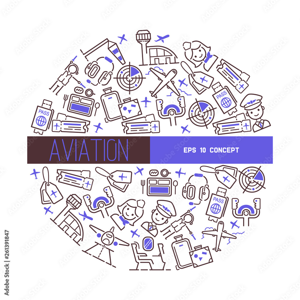 Aviation vector flight crew air-hostess pilot people traveling on ...