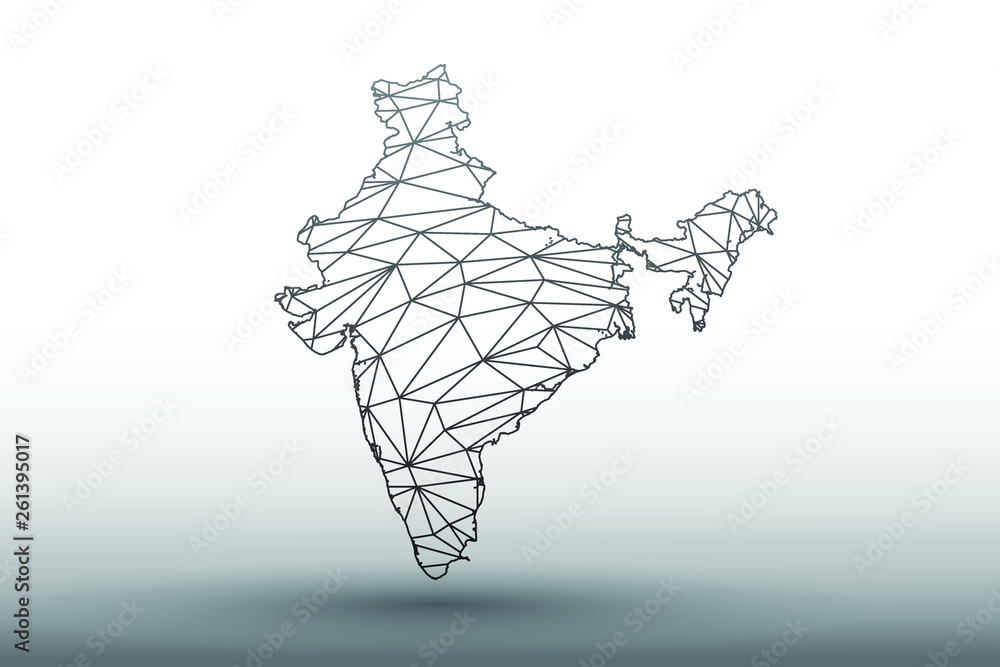 India map vector of black color geometric connected lines using ...