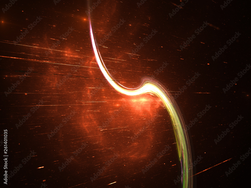 Stars and Red Nebula, Glowing Alien Object Moving Through Space at High ...