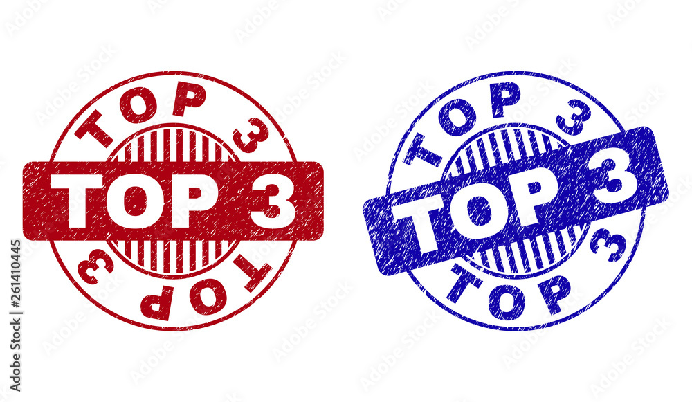 Grunge TOP 3 round stamp seals isolated on a white background. Round ...