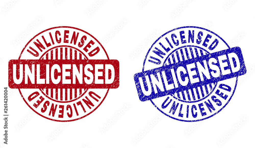 Grunge UNLICENSED round stamp seals isolated on a white background ...