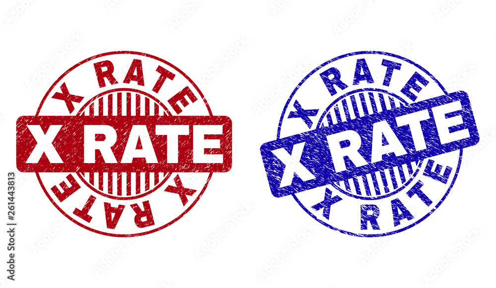 Grunge X RATE round stamp seals isolated on a white background. Round ...