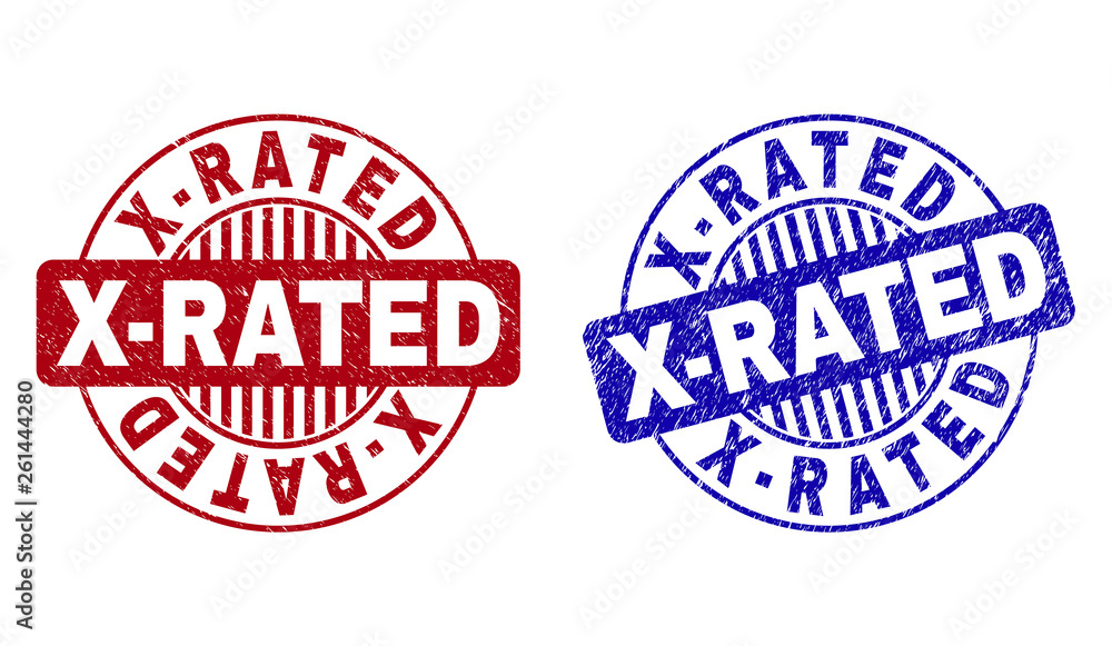 Grunge X-RATED round stamp seals isolated on a white background. Round ...