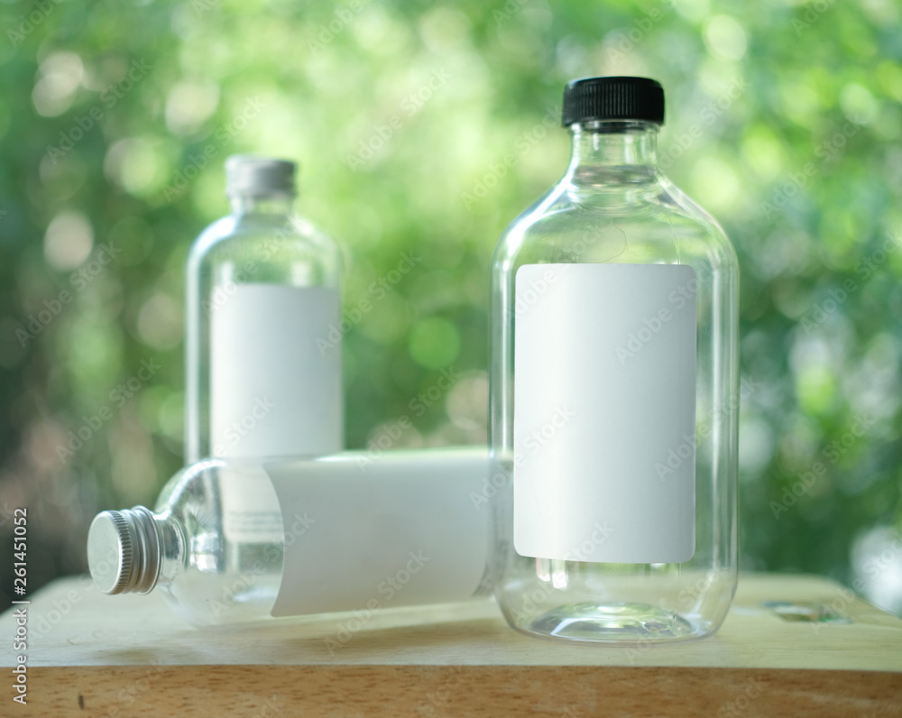 Plastic bottles packages with labels Stock Photo | Adobe Stock