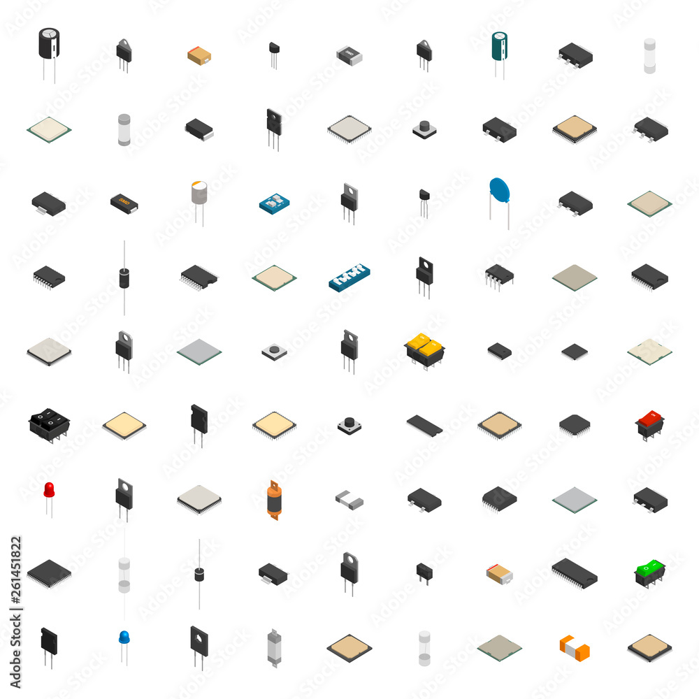 Set of different 3D electronic components , vector illustration. Stock ...