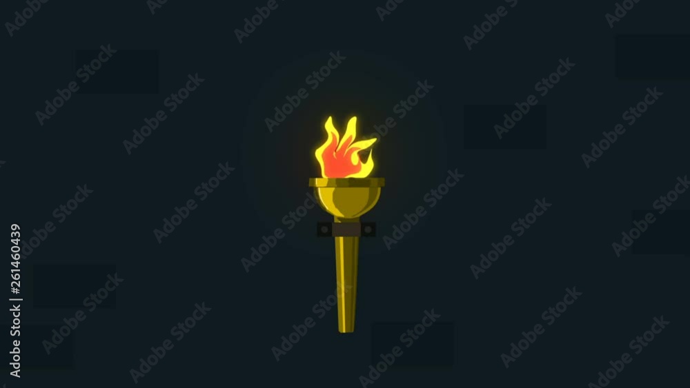 Ancient Knight's Torch on Wall texture background with 2d cartoon fire ...