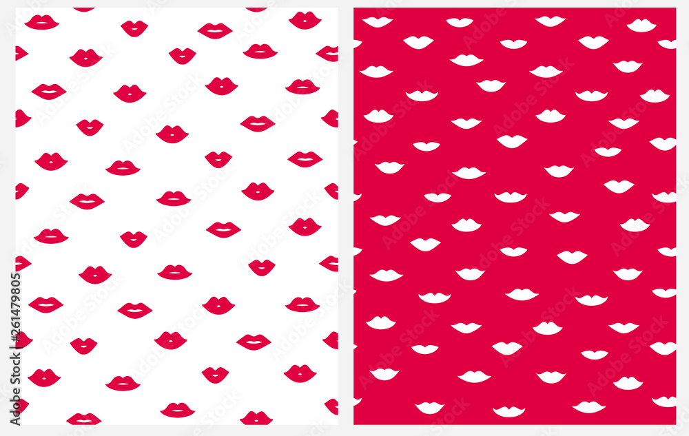 Lovely Abstract Lips Seamless Vector Pattern. Simple Imprint of Red ...