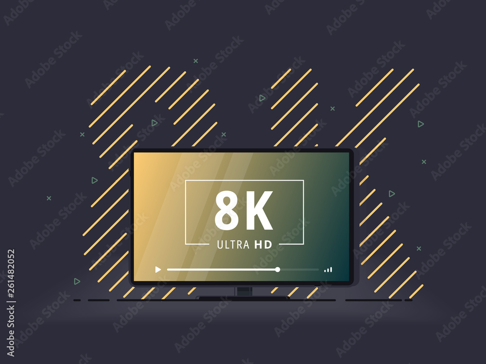 Television set with 8k Ultra HD video technology. LED television ...