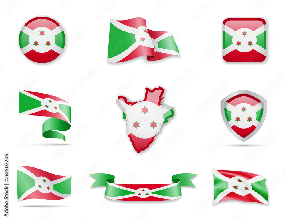 Burundi flags collection. Vector illustration set flags and outline of ...
