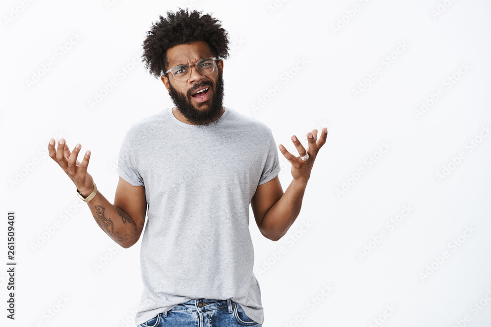 Guy arguing and complaining, being confused pissed of fighting with ...