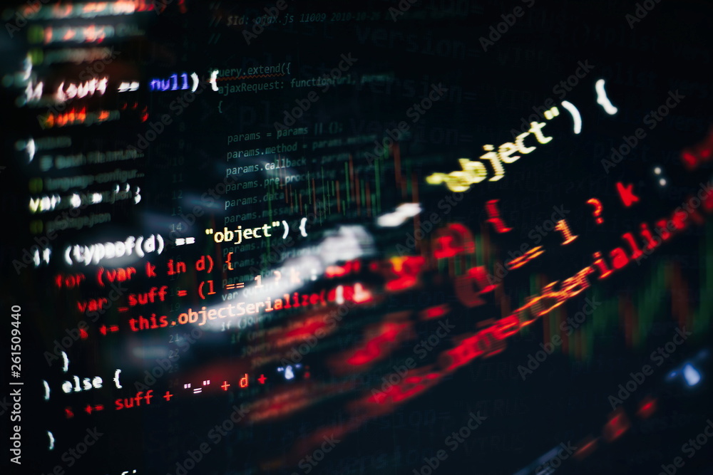 CSS, JavaScript and HTML usage. Monitor closeup of function source code ...