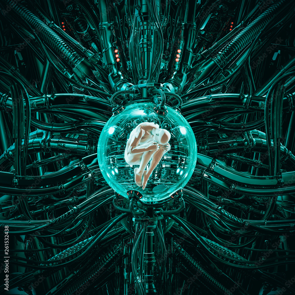 The Human Pod 3d Illustration Of Science Fiction Scene Showing Human