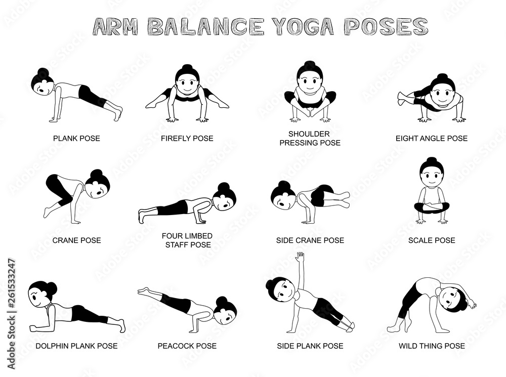 Yoga Arm Balance Poses Vector Illustration Monochrome Stock Vector ...